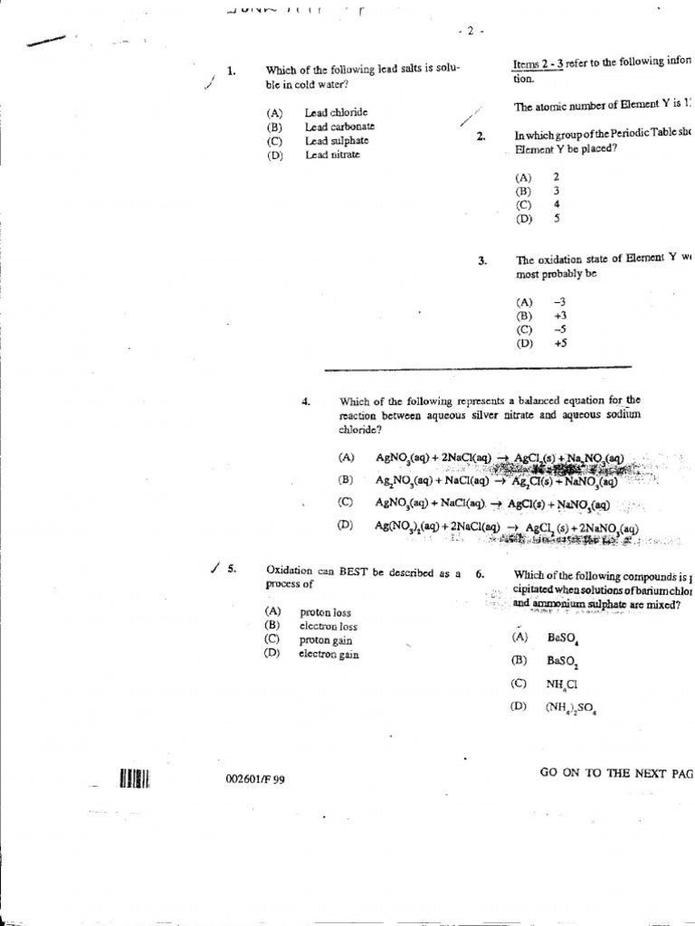 CSEC Chemistry June 1999 P1 PDF | PDF