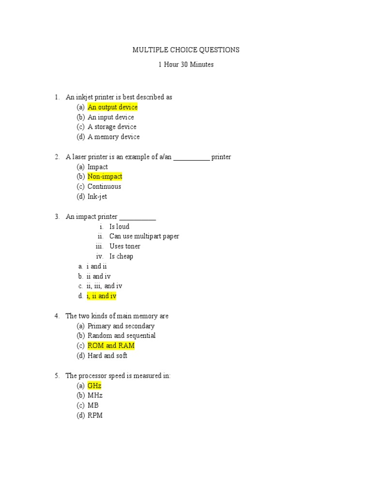 CSEC IT MULTIPLE CHOICE QUESTIONS 4 With Answer | PDF | Binary Coded ...