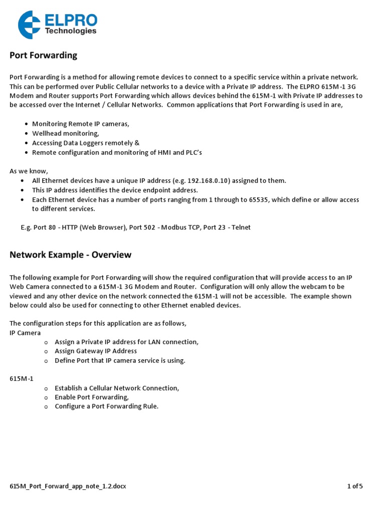 Port Forwarding: 615M - Port - Forward - App - Note - 1.2.docx 1 of 5 | PDF | Port (Computer ...