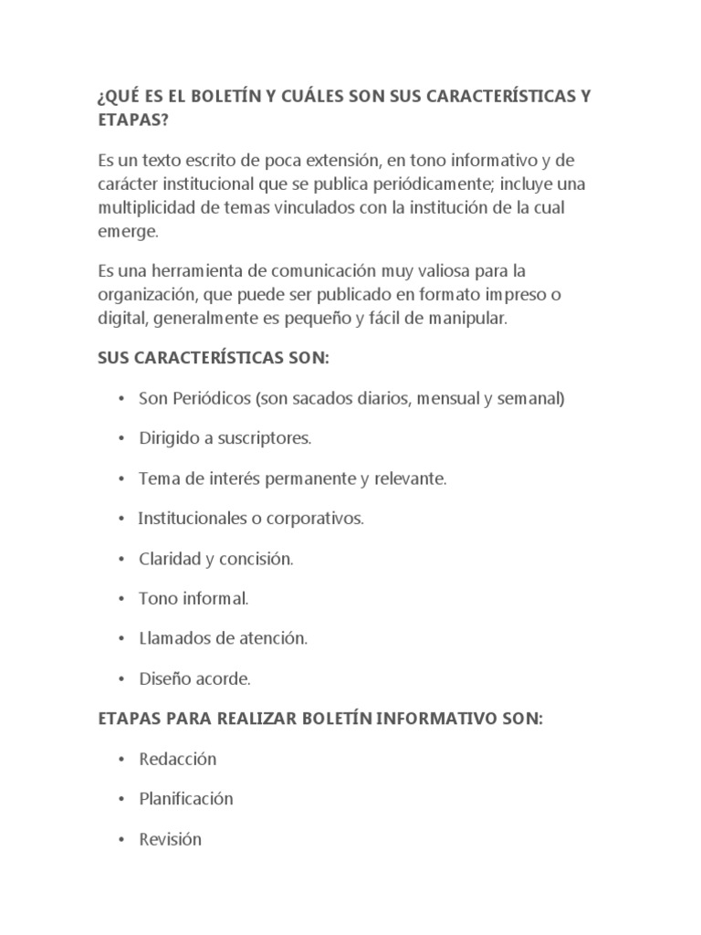 Qué Es El Boletín y Cuáles Son Sus Características y Etapas Foro 4 | PDF