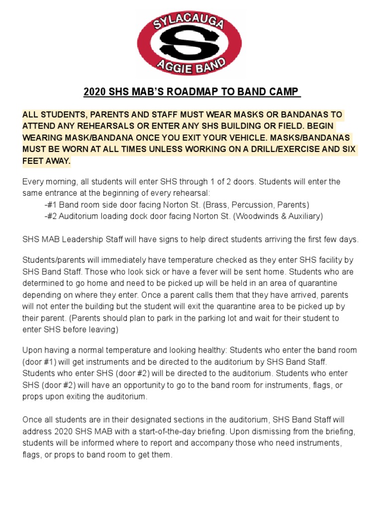 Band Camp Safety Guidelines | PDF