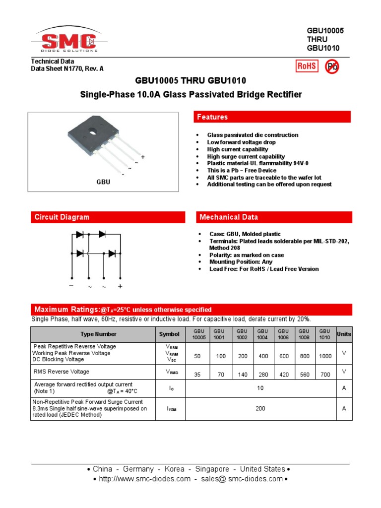 Gbu10005-Gbu1010 N1770 Rev.a | PDF | Rectifier | Force