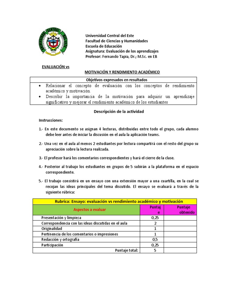 Actividad Ensayo Moti y Ren 2020 M-A | PDF | Ensayos | Modificación de ...