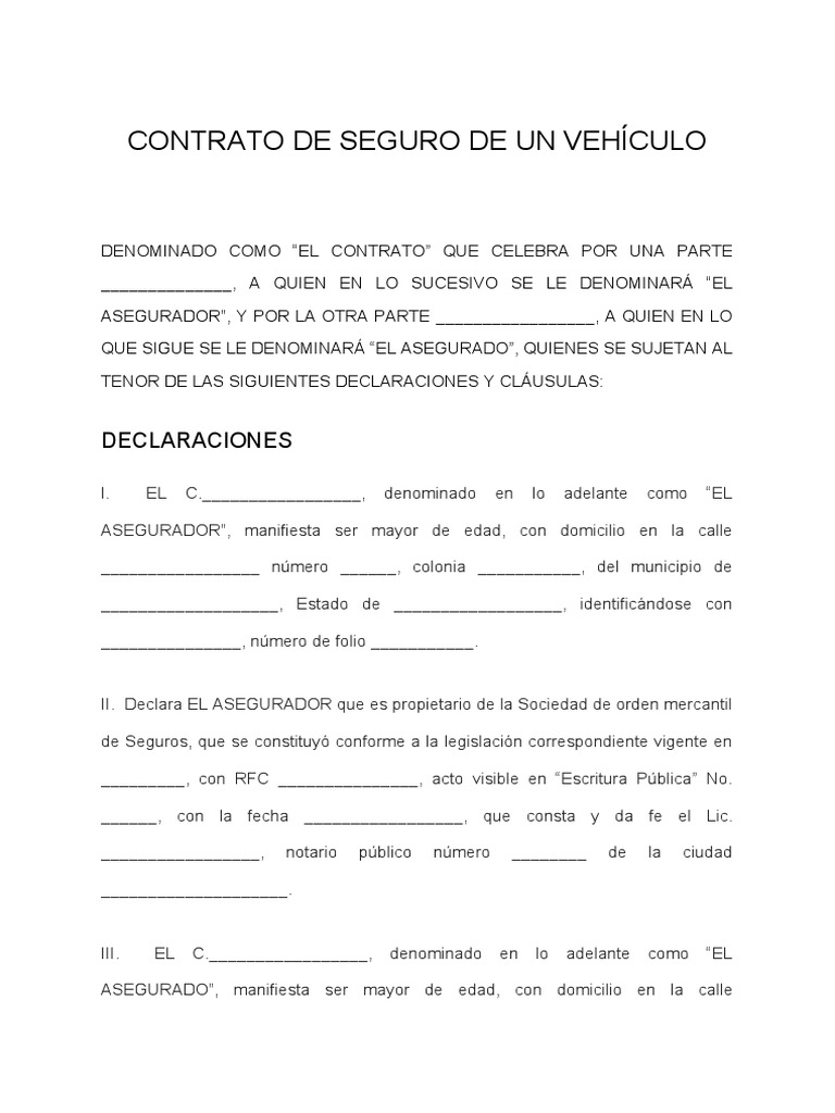 Modelo de Contrato de Seguro Vehicular | PDF | Póliza de seguros | Gobierno