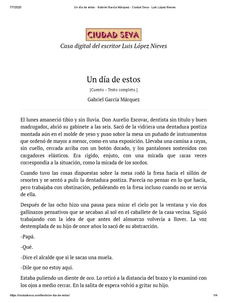 Un Día de Estos - Gabriel García Márquez - Ciudad Seva - Luis López ...