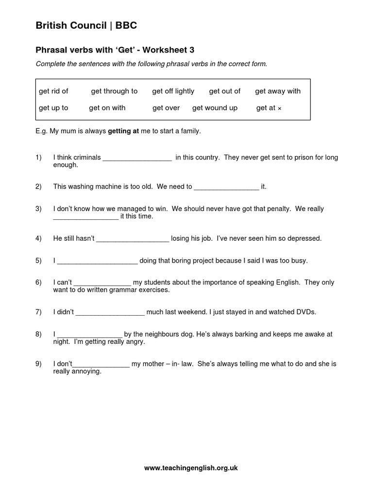 British Council - BBC: Phrasal Verbs With Get' - Worksheet 3 | PDF