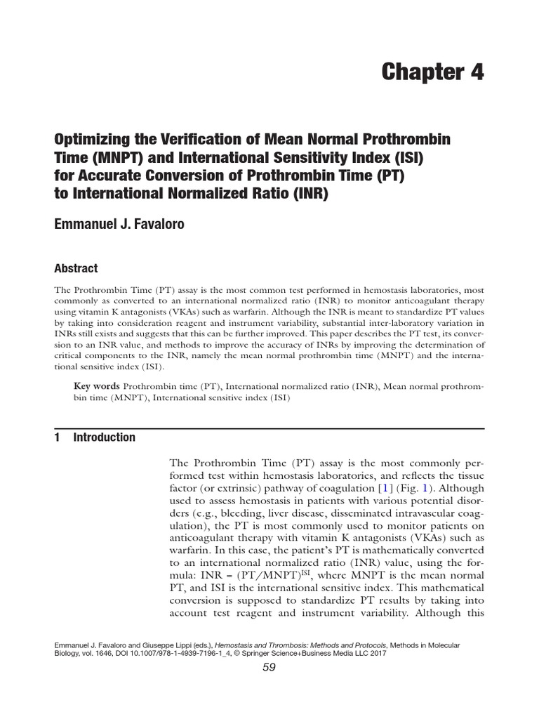 Optimizing The Verification of Mean Normal Prothrombin Time (MNPT) and ...