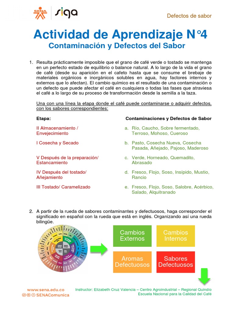 4.1. Defectos de Sabor - Actividad de Aprendizaje N°4 PDF | PDF | café | Industria de alimentos