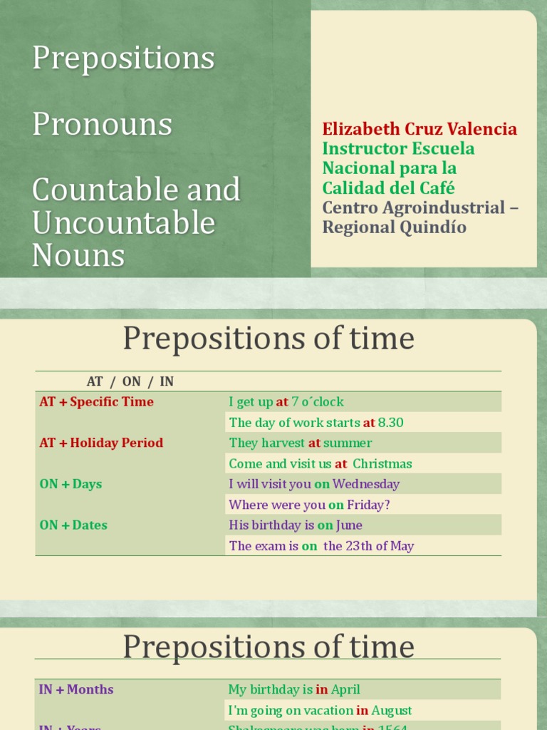 4.T. Prepositions, Pronouns, Countable and Uncountable Nouns PDF | PDF ...