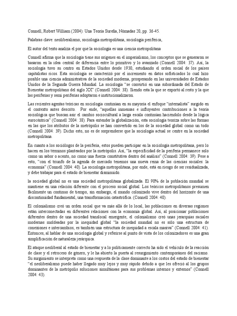 Robert Connel. Teoría Sureña | PDF | Sociología | Globalización