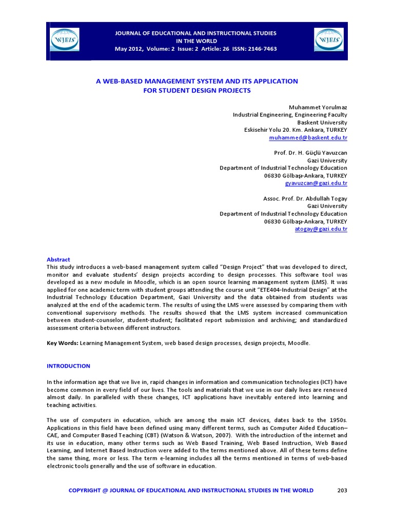 A Web-Based Management System and Its Application For Student Design Projects | PDF | Moodle ...