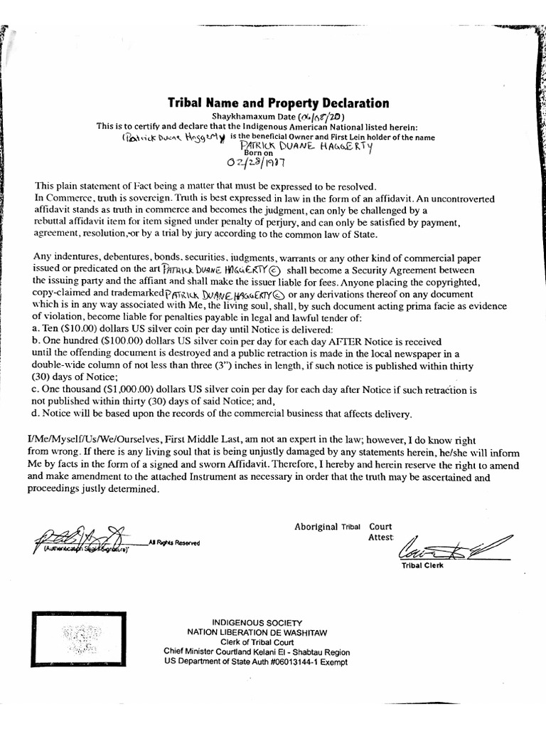 Tribal Name and Property Declaration | PDF
