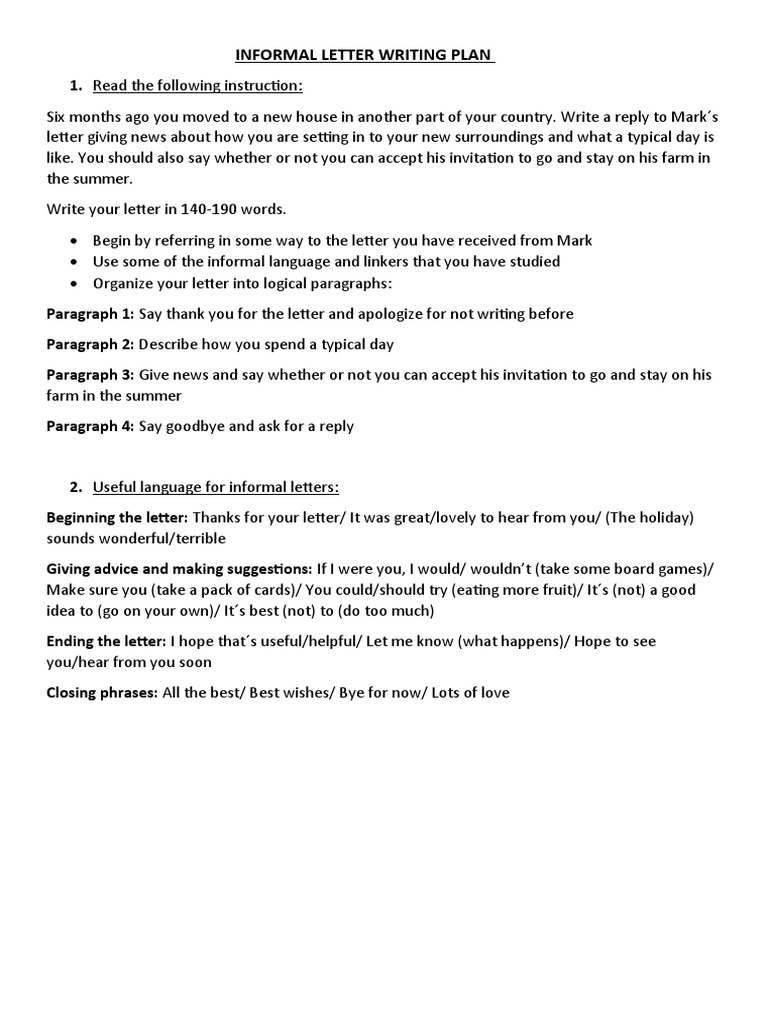 Informal Letter Writing Plan | PDF
