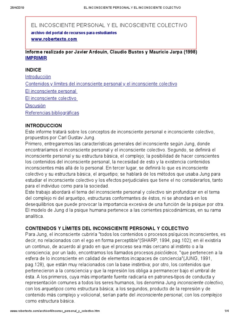 Inconsciente Personal y Colectivo Jung | PDF | Carl Jung | Mente ...