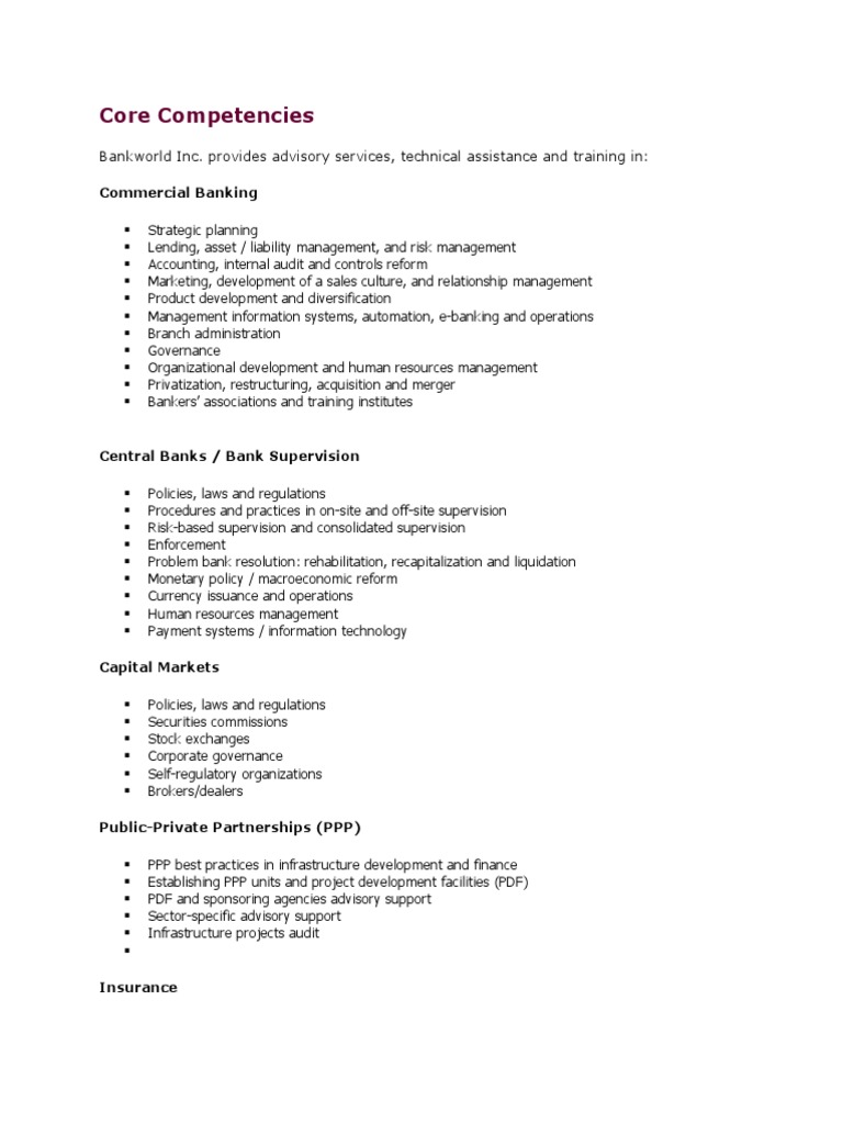 Core Competencies: Commercial Banking | PDF | Banks | Credit