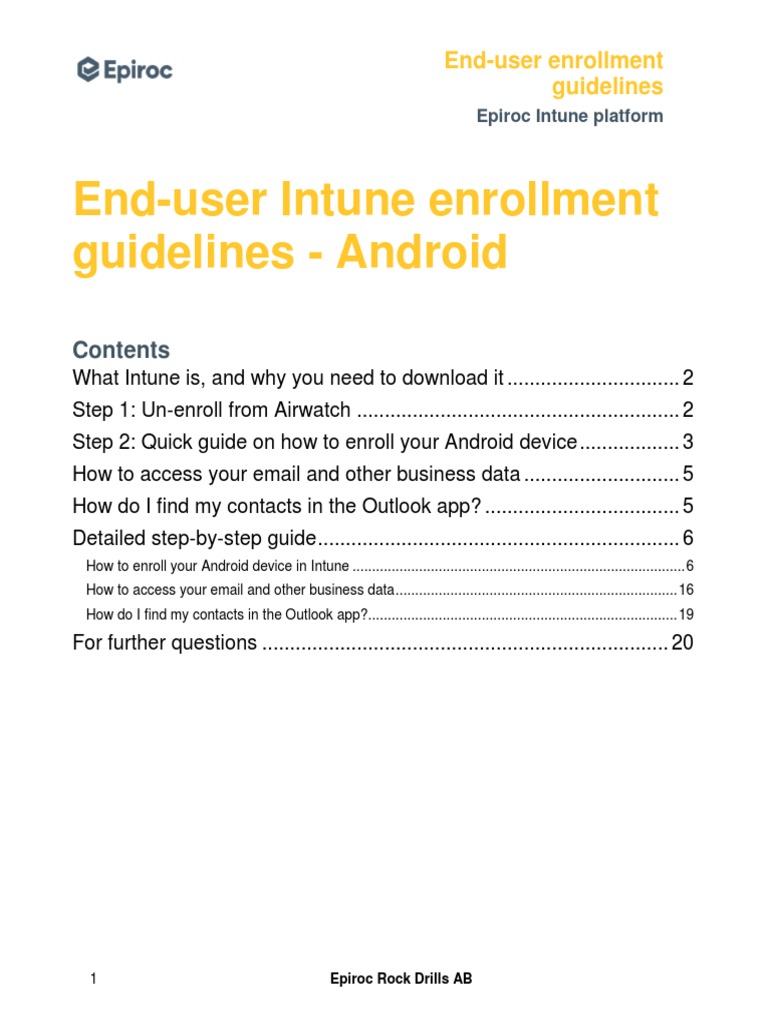 Epiroc Enrollment Guide - Android PDF | PDF | Mobile App | Microsoft Outlook