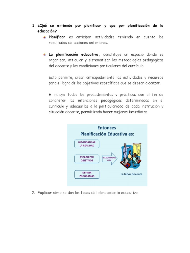 Qué Se Entiende Por Planificar y Que Por Planificación de La Educación ...