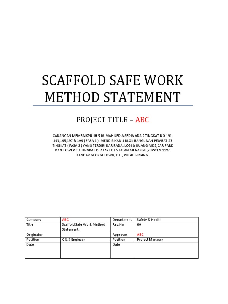 Scaffold Safe Work Method Statement: Project Title | PDF | Scaffolding ...