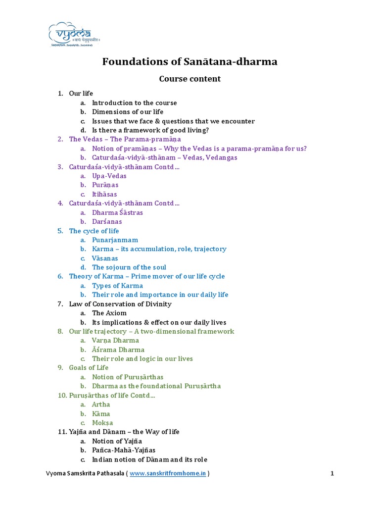 Foundations of Sanatana Dharma - Sessions Structure by Prof. B ...