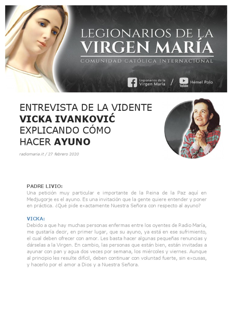 AYUNO - ENTREVISTA - Vidente Vicka Ivankovic Explica Con Detalles Cómo Hacer Ayuno | PDF | María ...