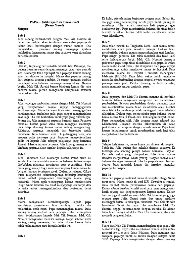 Sinopsis Papa.. (Akhirnya Kau Tewas Jua) | PDF
