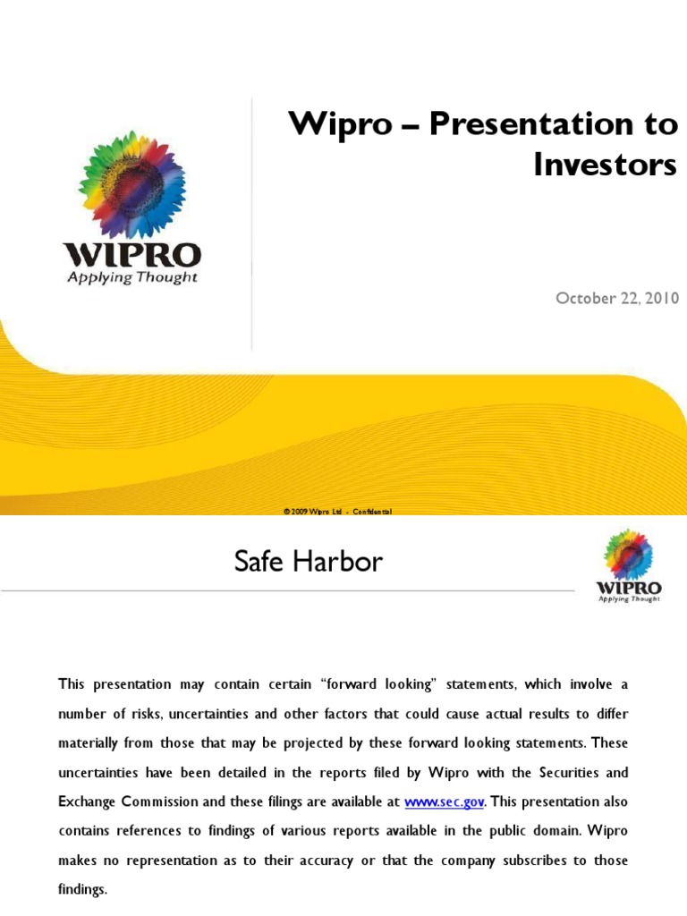 Wipro - Presentation To Investors: October 22, 2010 | PDF | Cloud Computing | Business