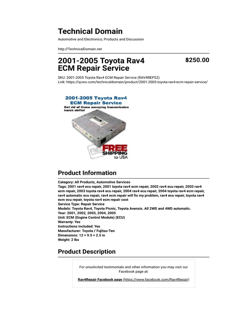 2001-2005 Toyota Rav4 ECM Repair Service - Technical Domain PDF ...
