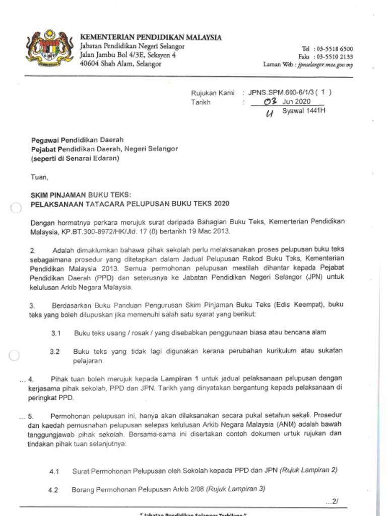 1 - Pelaksanaan Tatacara Pelupusan Buku Teks 2020 PDF | PDF