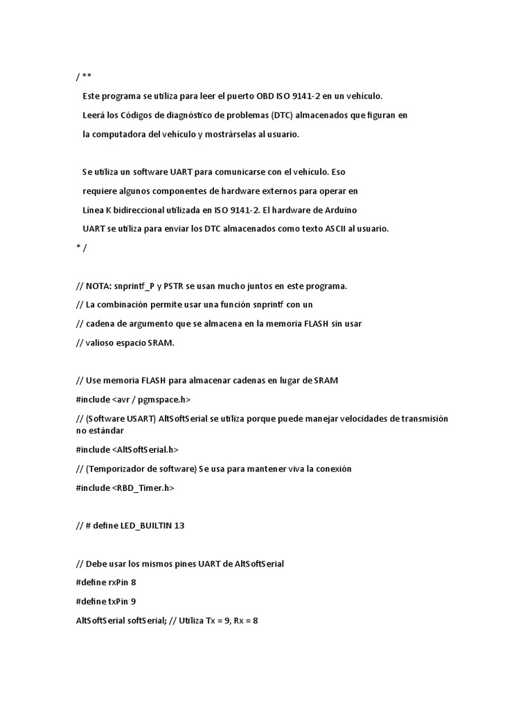 Diagnóstico OBD con Arduino | PDF | Almacenador intermediario de datos | Programa de computadora