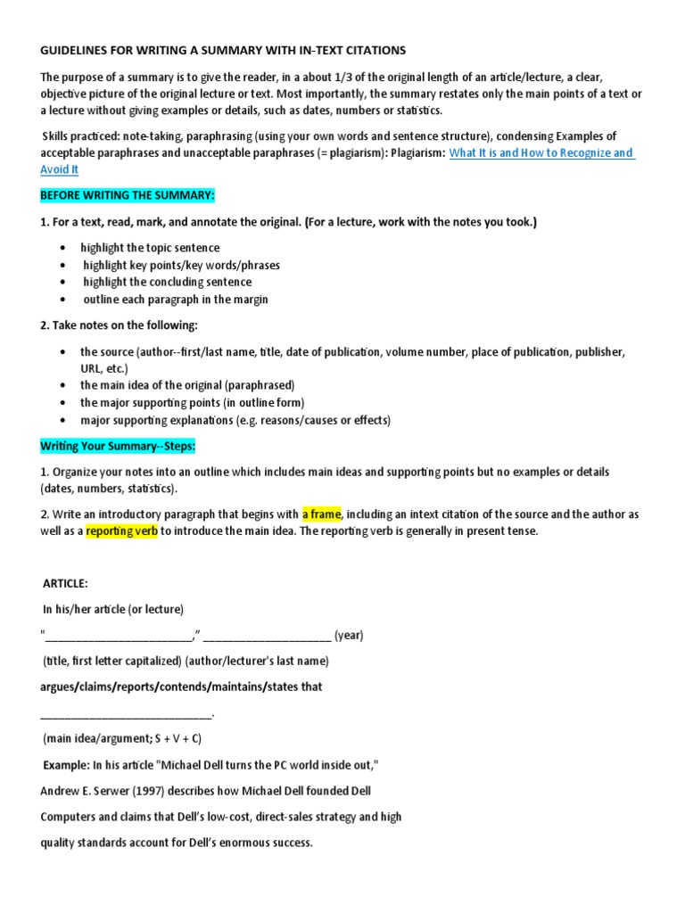 Summary Writing with Citations Guide | PDF | Citation | Argument