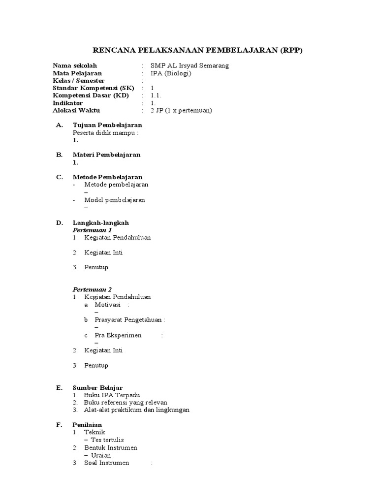 Contoh RPP Biologi SMP Tabel | PDF