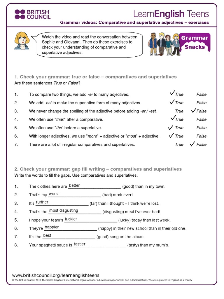 Check Your Grammar: True or False - Comparatives and Superlatives | PDF | Adjective | Linguistic ...