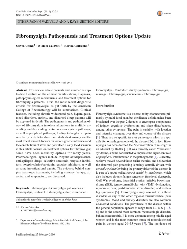 Fibromyalgia Pathogenesis and Treatment Options Update (2016) PDF | PDF ...