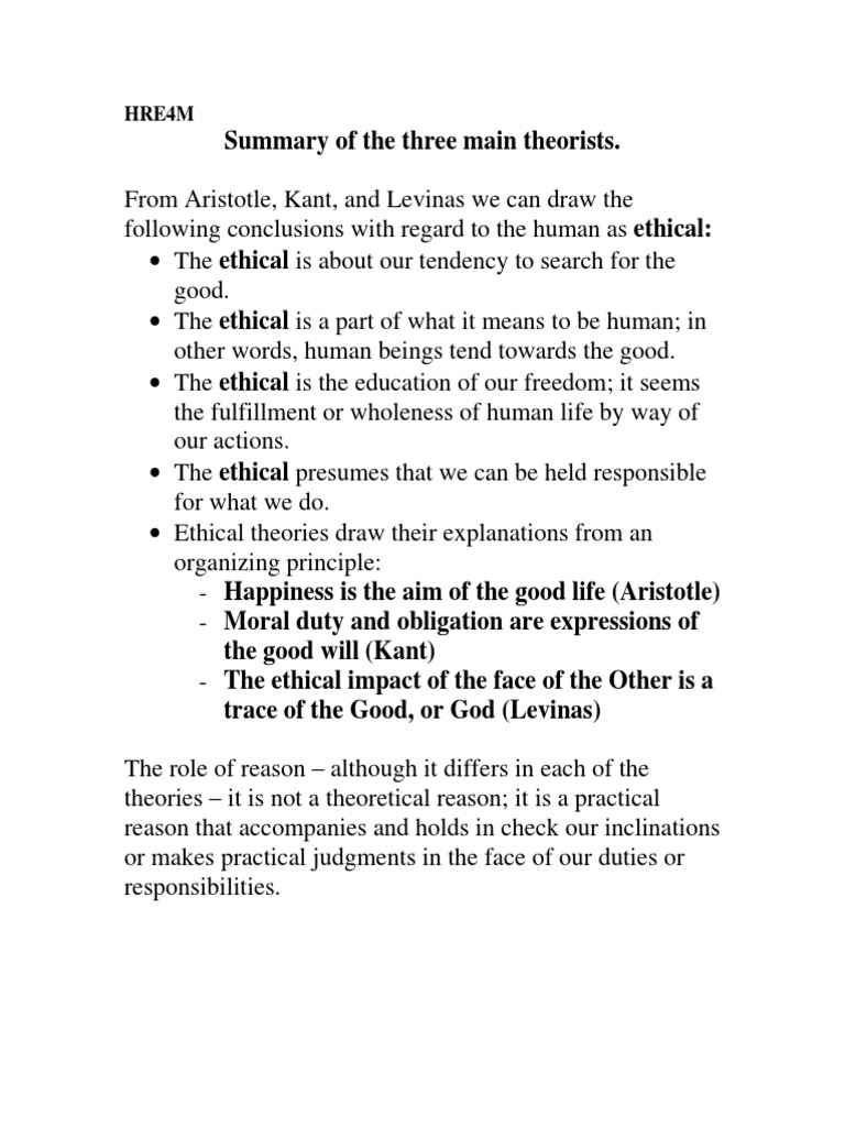 Ethical Theories: Aristotle, Kant, Levinas | PDF | Politics | Philosophy