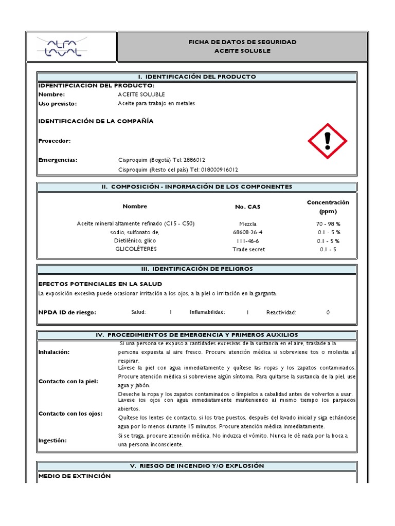 FDS Aceite Soluble | PDF | Toxicidad | Combustión