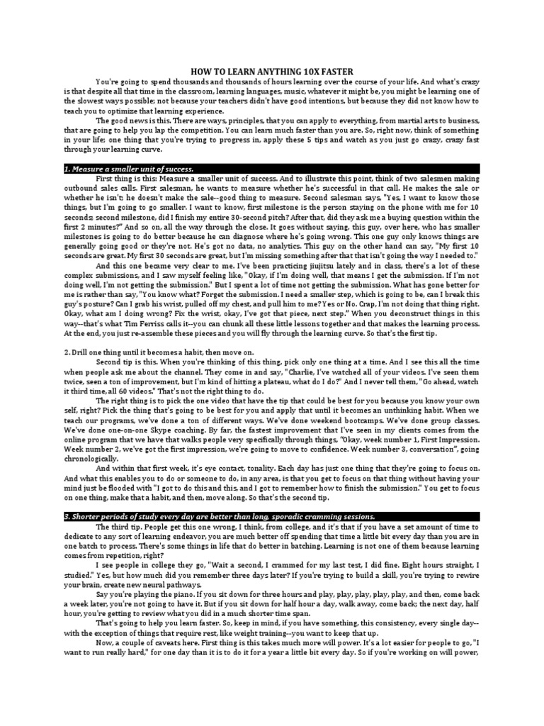 How To Learn Anything 10X Faster PDF