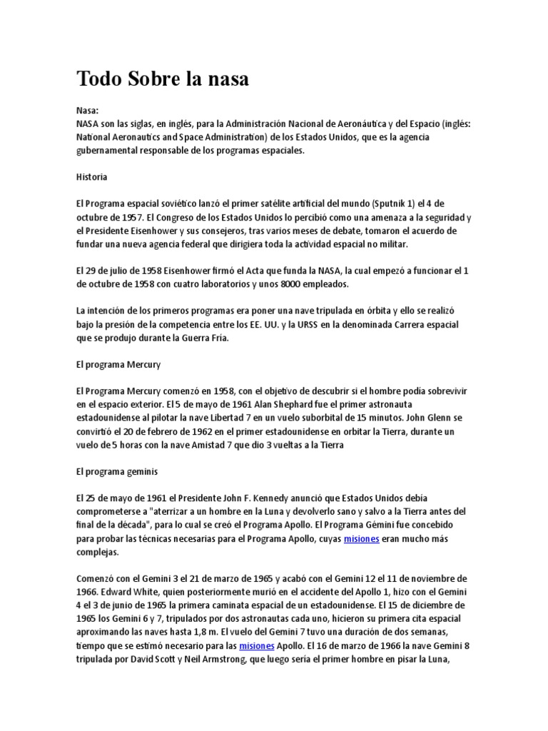 Todo Sobre La NASA | PDF | Estación Espacial Internacional | Nasa