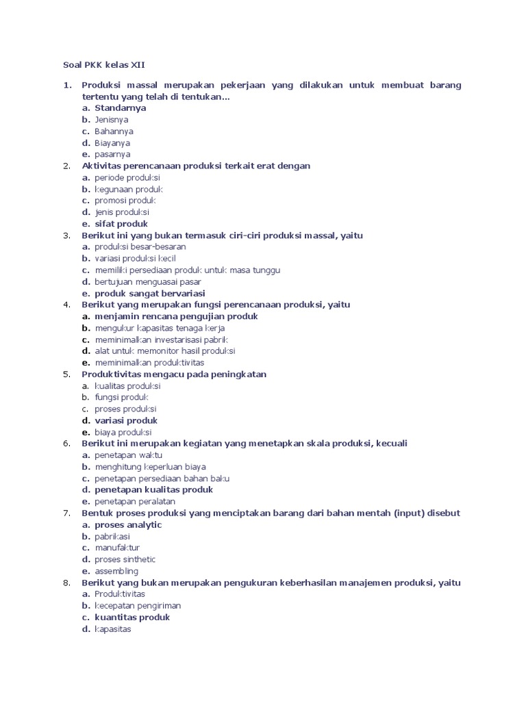 Soal PKK Kelas XII | PDF
