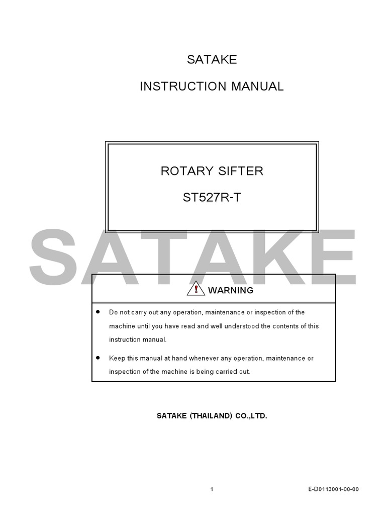 Satake Instruction Manual | PDF | Belt (Mechanical) | Bearing (Mechanical)