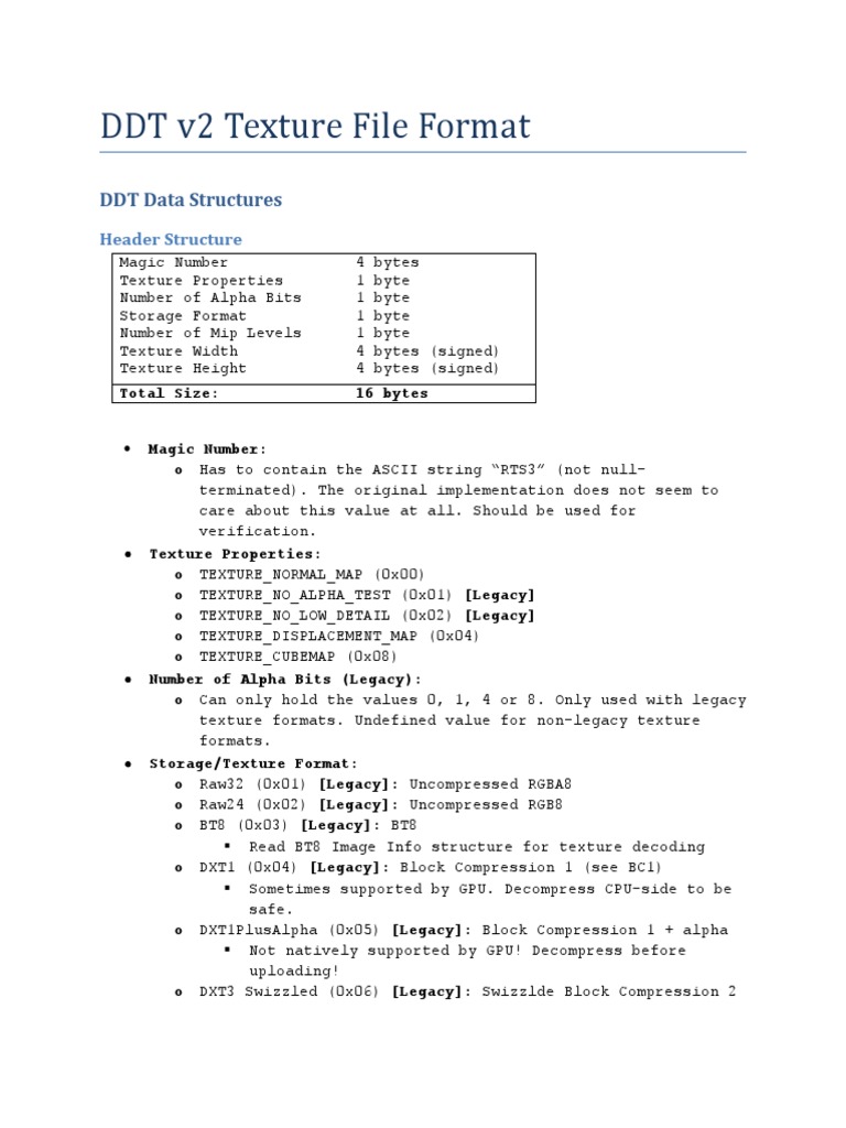 DDT v2 Texture File Format | PDF | Data Compression | Computer Engineering