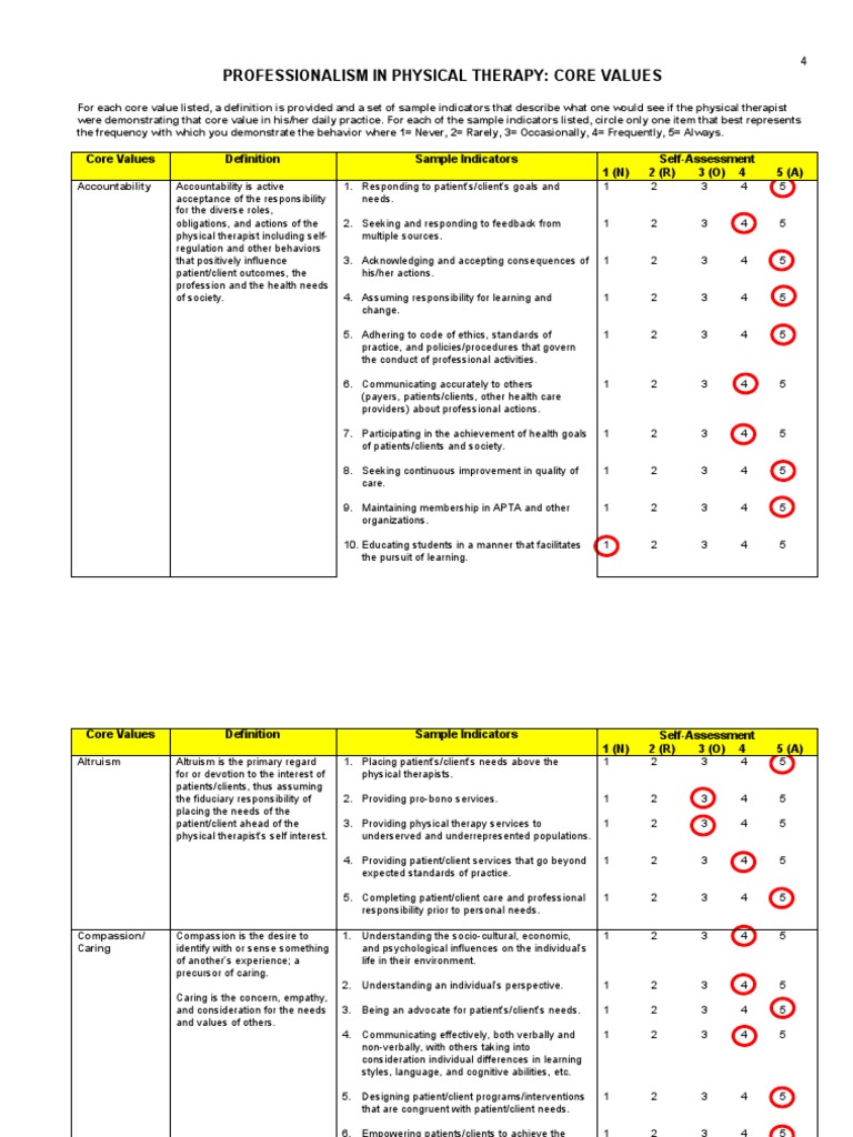 Core Value Document Filled Out | PDF | Psychotherapy | Physical Therapy