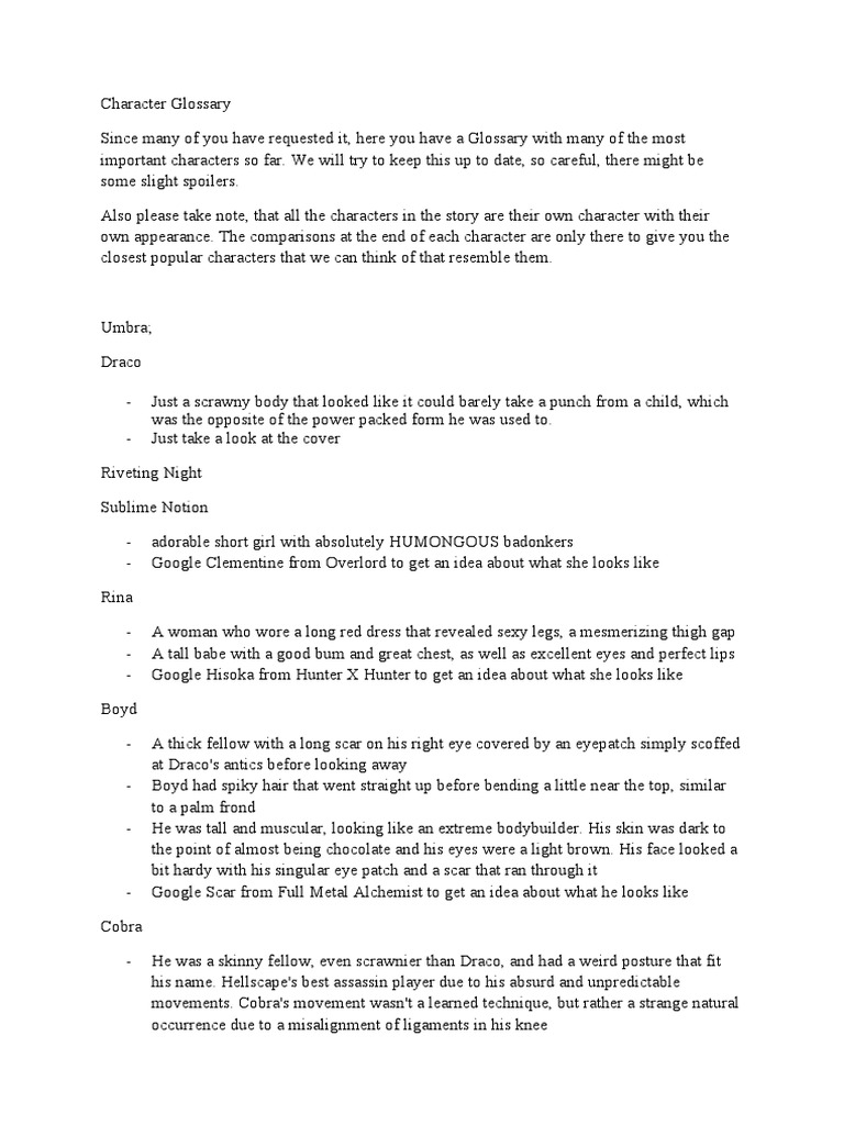 Character Glossary | PDF | Hair | Human Appearance