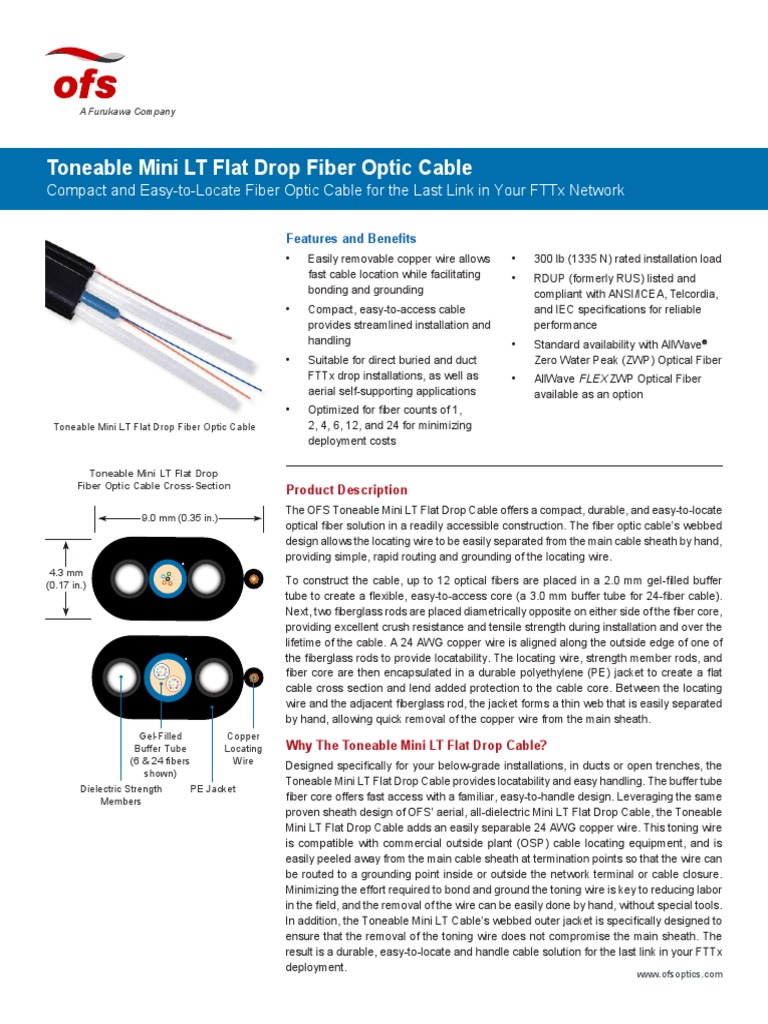 Toneable Mini LT Flat Drop Fiber Optic Cable | PDF | Optical Fiber ...