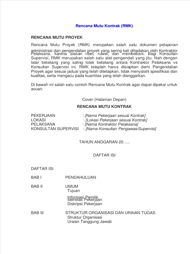 Rencana Mutu Kontrak (RMK) | PDF