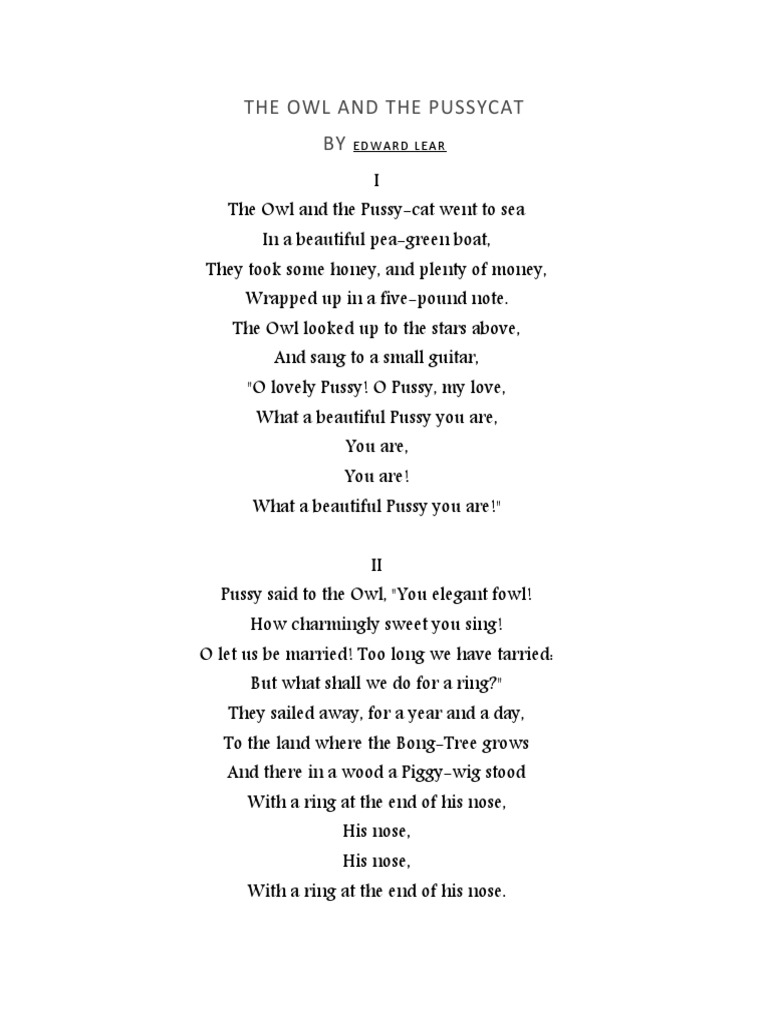 The Owl and The Pussycat BY: Edward Lear | PDF | Social Science