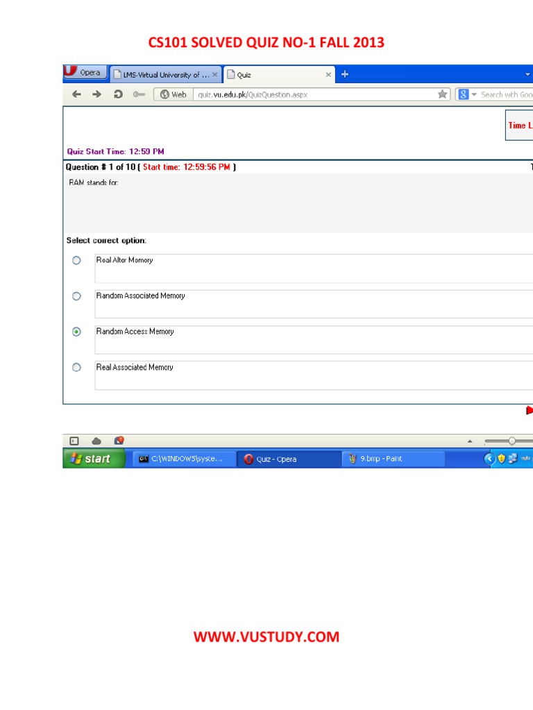 CS101 Solved Quiz No 1 Fall 2013 | PDF | Technology & Engineering