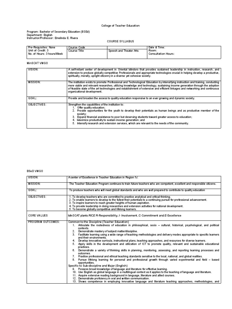 Speech and Theater Arts Syllabus 2020-2021 | PDF | Public Speaking ...