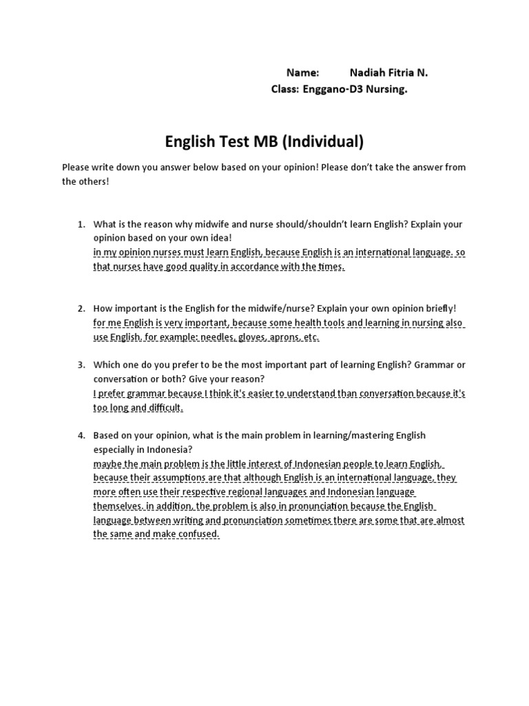 Test MB English Kamis 2 Juli | PDF