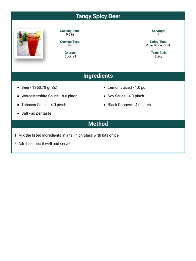 Spicy Beer Cocktail Recipe | PDF