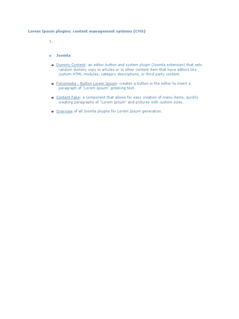 Lorem Ipsum Plugins: Content Management Systems (CMS) | PDF